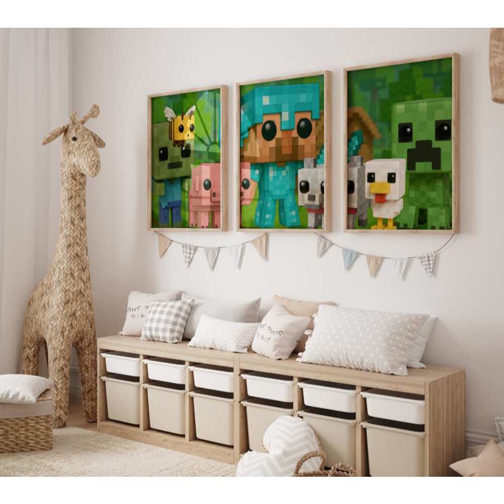 Kit 3 Quadros Decorativos com Moldura Minecraft Video Game Decoração ...