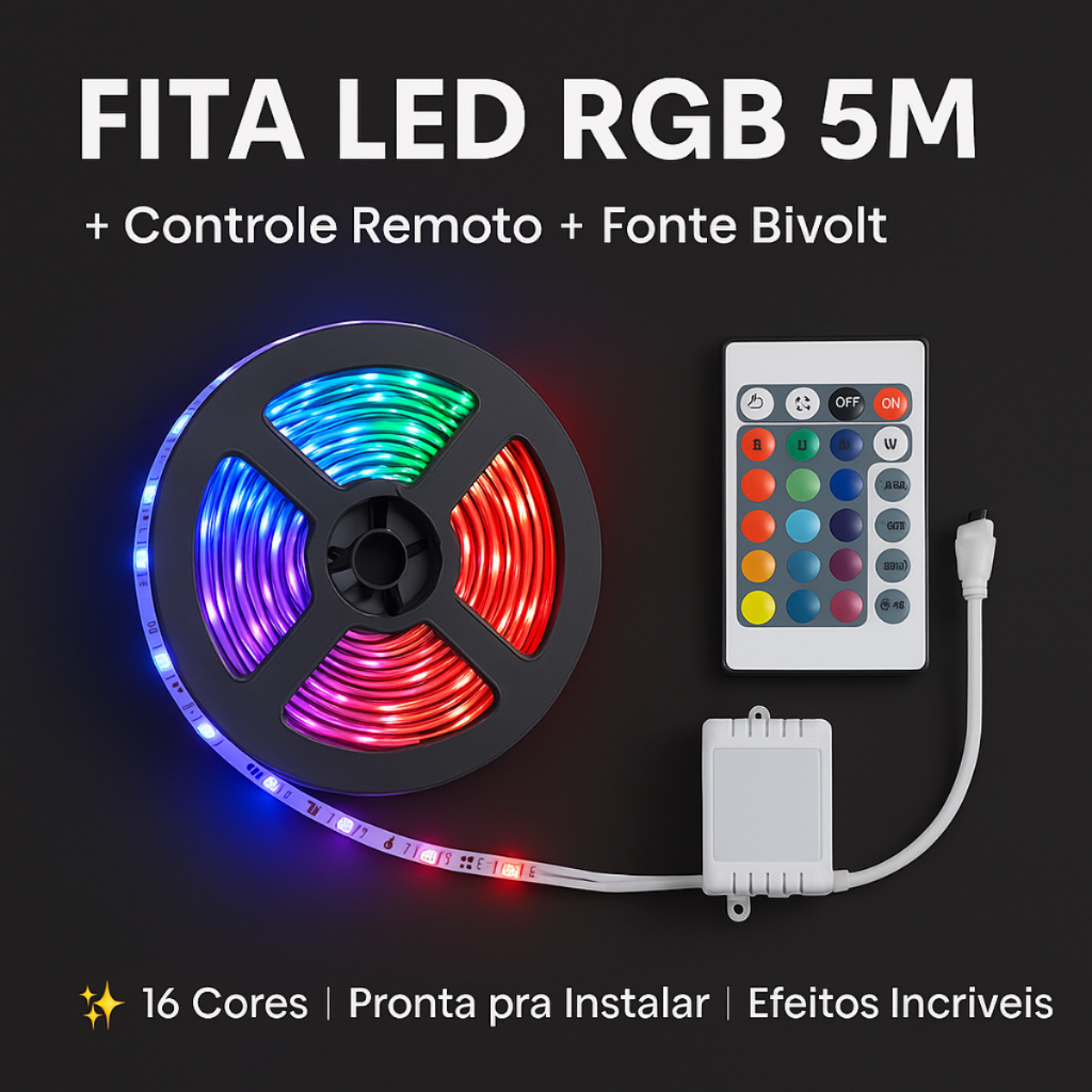 Fita LED RGB 3528 de 5m + Controle Remoto Transforme Seu Ambiente ...