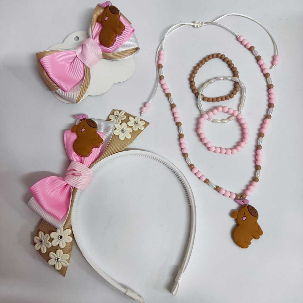 kit tiara e laço e colar com pulseiras capivara | Shopee Brasil