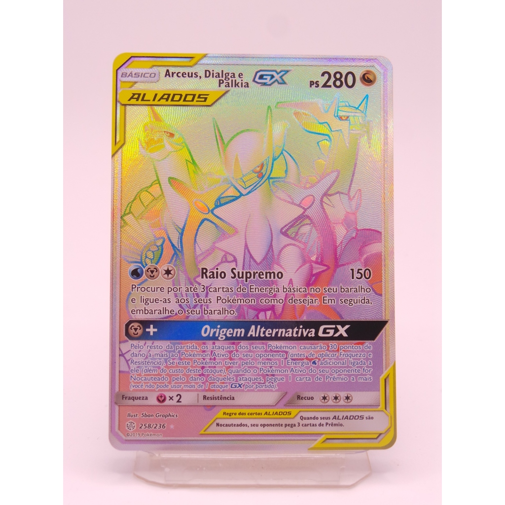 Carta Pokémon Arceus, Dialga e Palkia-GX (258/236) Aliados Rainbow Original 2019 Nova Rara ...
