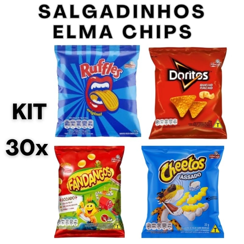 KIT COM 30 MINI SALGADINHOS SORTIDOS DA ELMA CHIPS - DORITOS - RUFFLES - CHEETOS - FANDANGOS ...