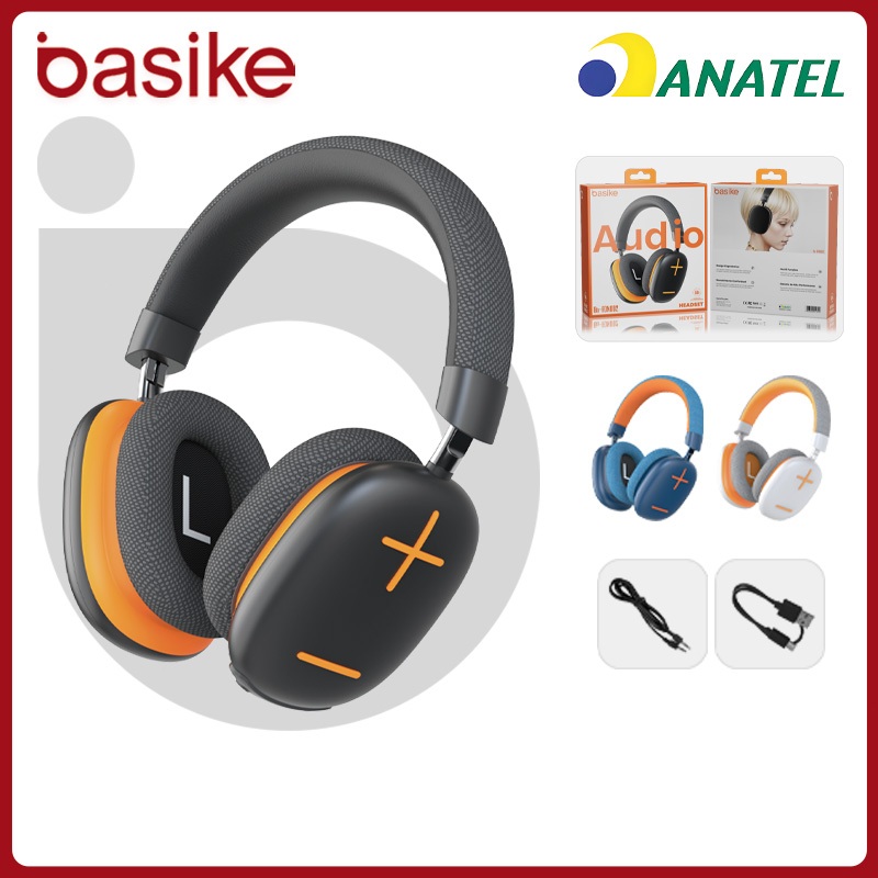 Basike headphone Bluetooth Estéreo Sem Fio 5.3 Hifi Dobrável Esporte ...