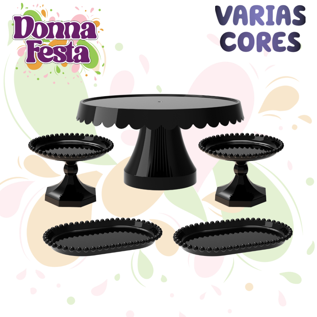 Kit festa com 1 boleira popi plus, 2 bandejas pérola e 2 mini boleira ...