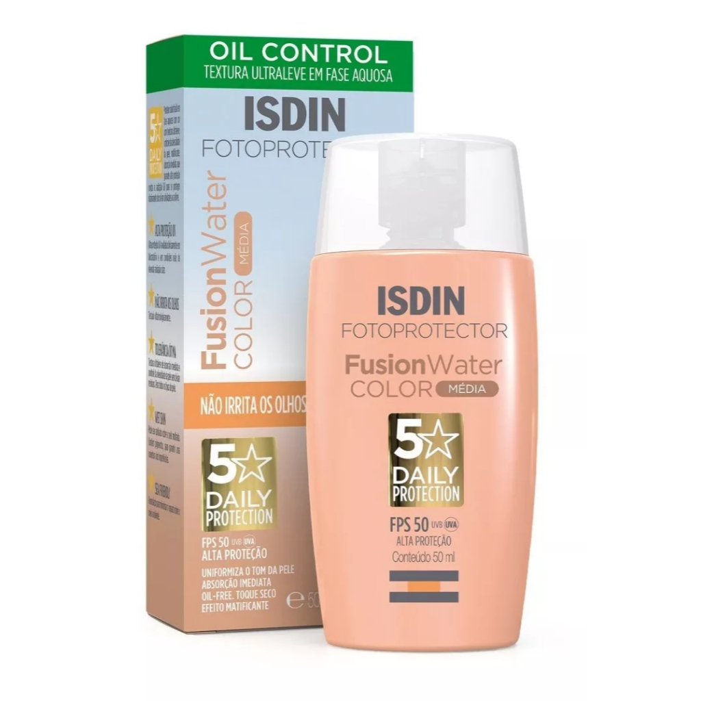 Protetor Solar Facial Fusion Water Cor Média FPS 50 50ml Isdin | Shopee Brasil