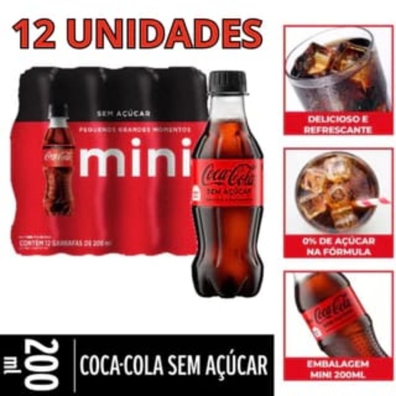 Coca Cola Zero Mini 200 ml Fardo C/12 Unidades | Shopee Brasil