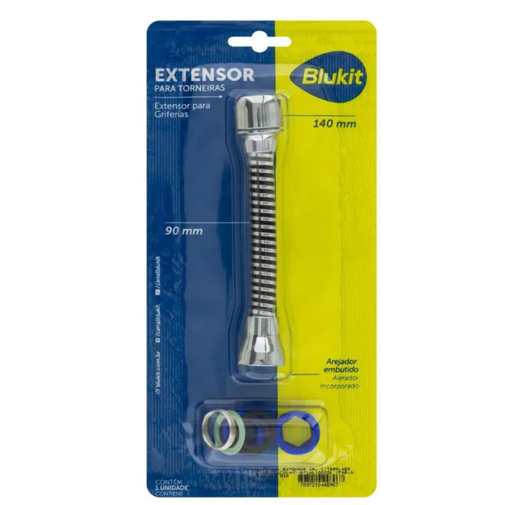 Extensor para Torneira Cromado com Arejador Blukit 140mm x 90mm ...