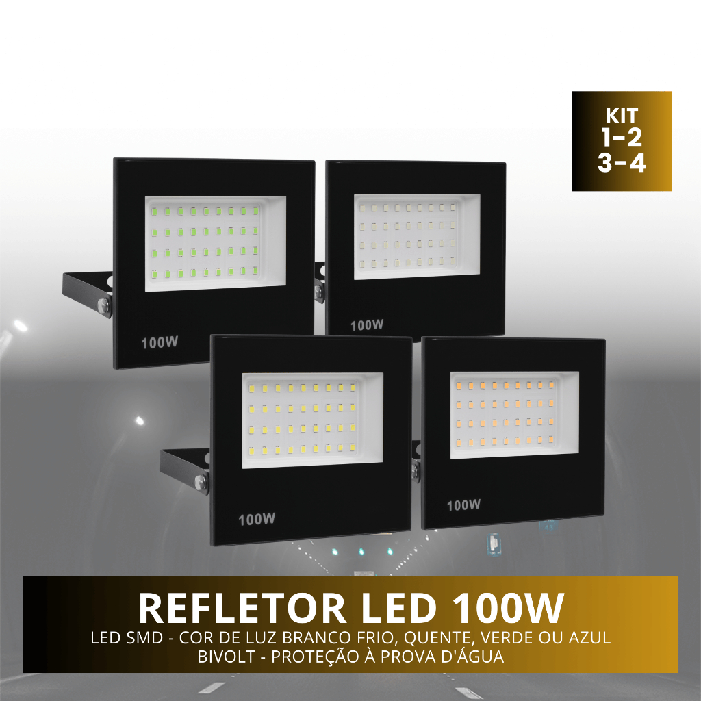 Kit Refletor Holofote Led 100w Bivolt Prova D'água Luz Forte Ip66 | Shopee Brasil