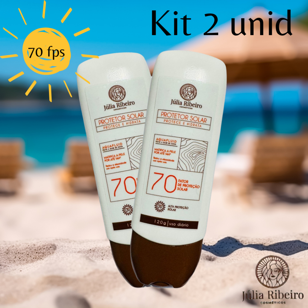 Kit 2 Protetor Solar Fps 70 Facial e Corporal C/ TOQUE SECO ANTISSINAIS ...