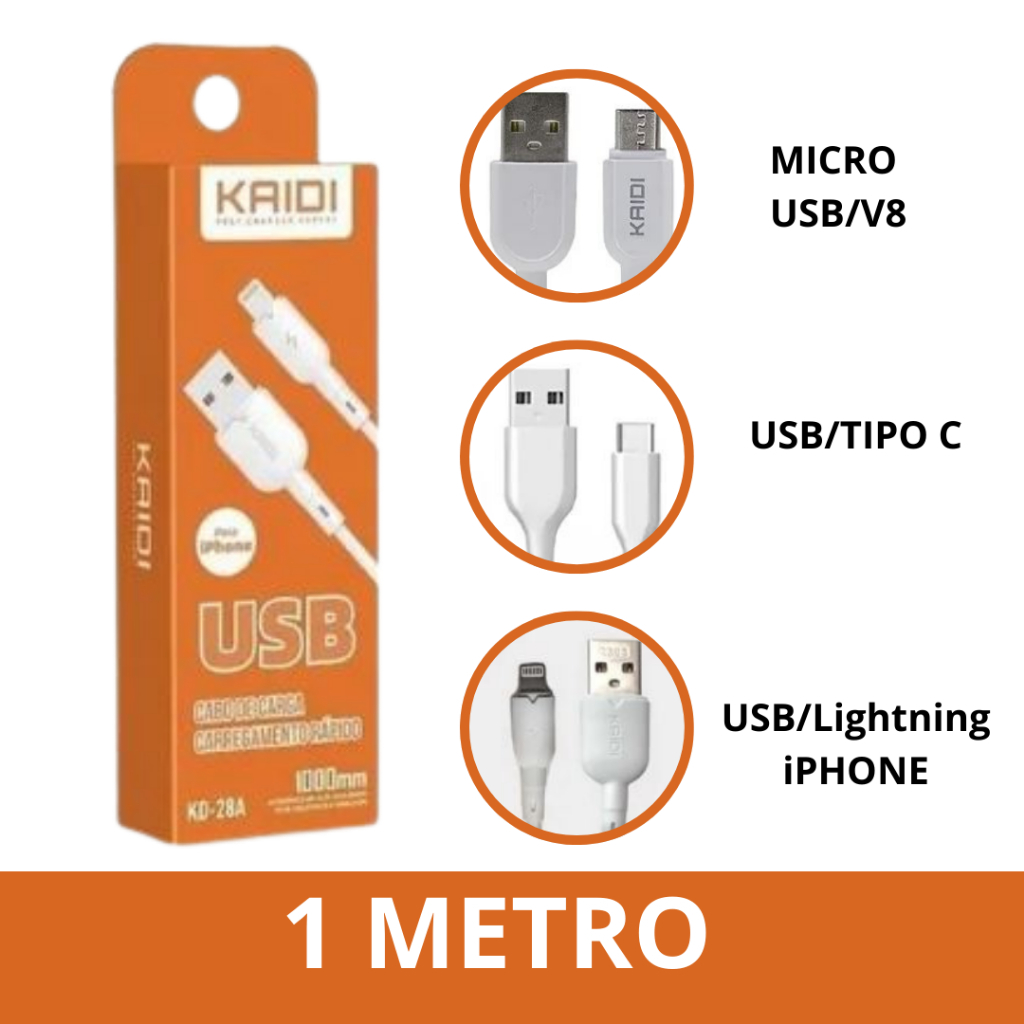 Cabo Kaidi Original Micro USB V8 / Tipo-C / IOS - KD-28M/28C/28A ...