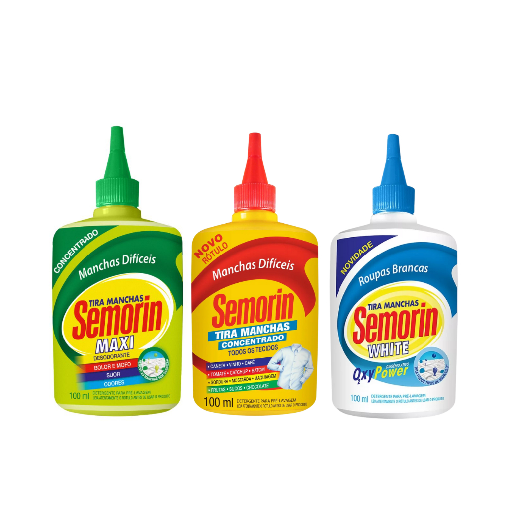 Kit C/ 3 Semorin Tira Manchas Maxi, Tradicional e White 100ml | Shopee Brasil