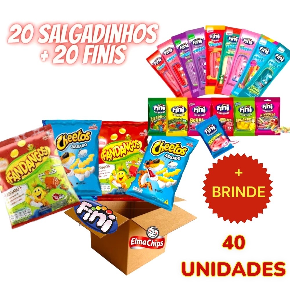 KIT 20 SALGADINHOS SNACK BISCOITOS EMA CHIPS + 20 BALAS FINI | Shopee ...