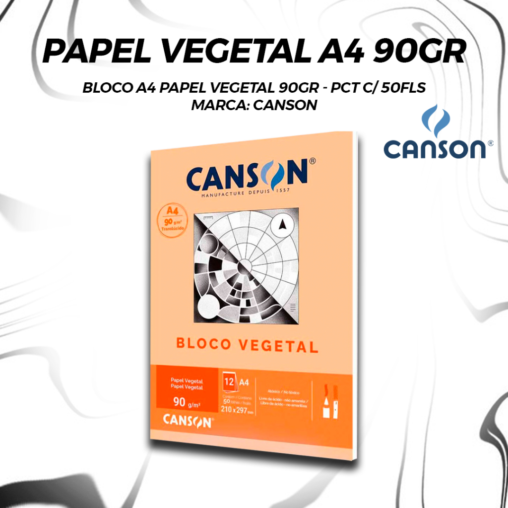 Papel Vegetal Bloco Liso A4 Ou A3 - 90g - 50 Folhas Canson (ALR) | Shopee Brasil