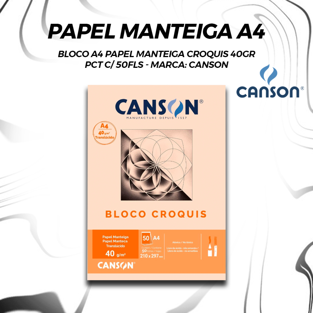 Bloco Croquis Papel Manteiga 50fls A4 Ou A3 40g/m² Canson Unidade (ALR) | Shopee Brasil