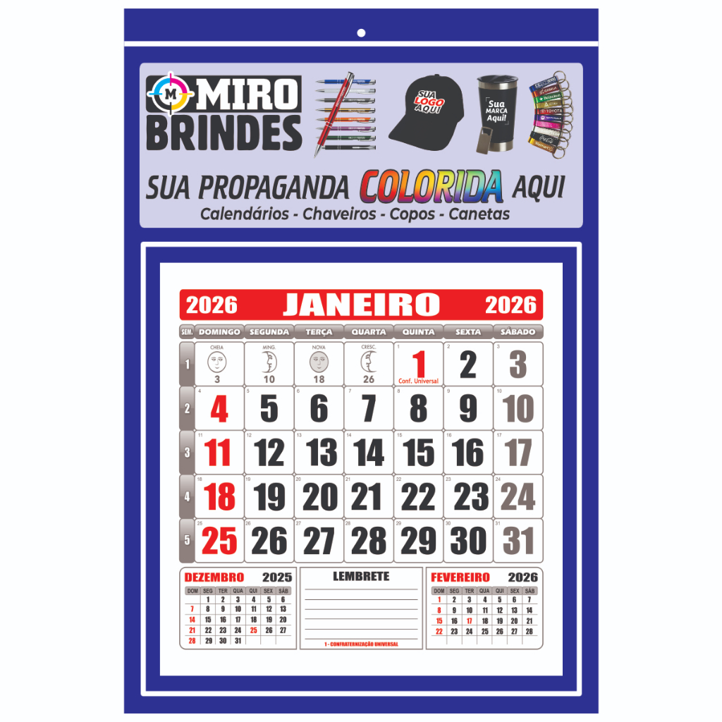 Calendário 2026 Personalizado Com Sua Logo 26,5x18cm 100un | Shopee Brasil