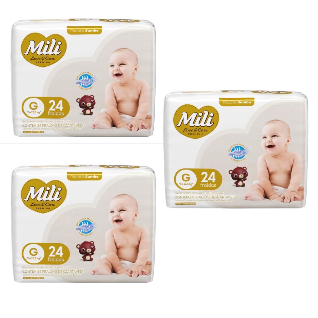 kit fralda P//M/G/XG/XXG mili love & care noturna 3 pacotes fraldas ...