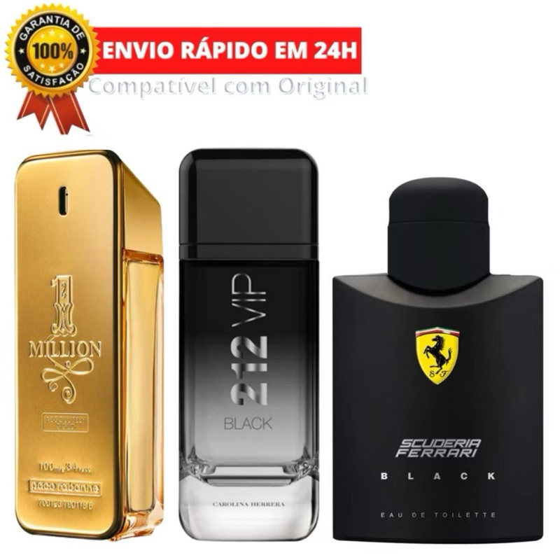 Kit 3 Perfumes Importados One Million, 212 Vip Black , Ferrari Black ...