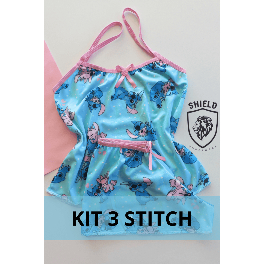 Kit 3 Pijamas Infantis Stitch Short Doll Personagens Menina Pijama ...