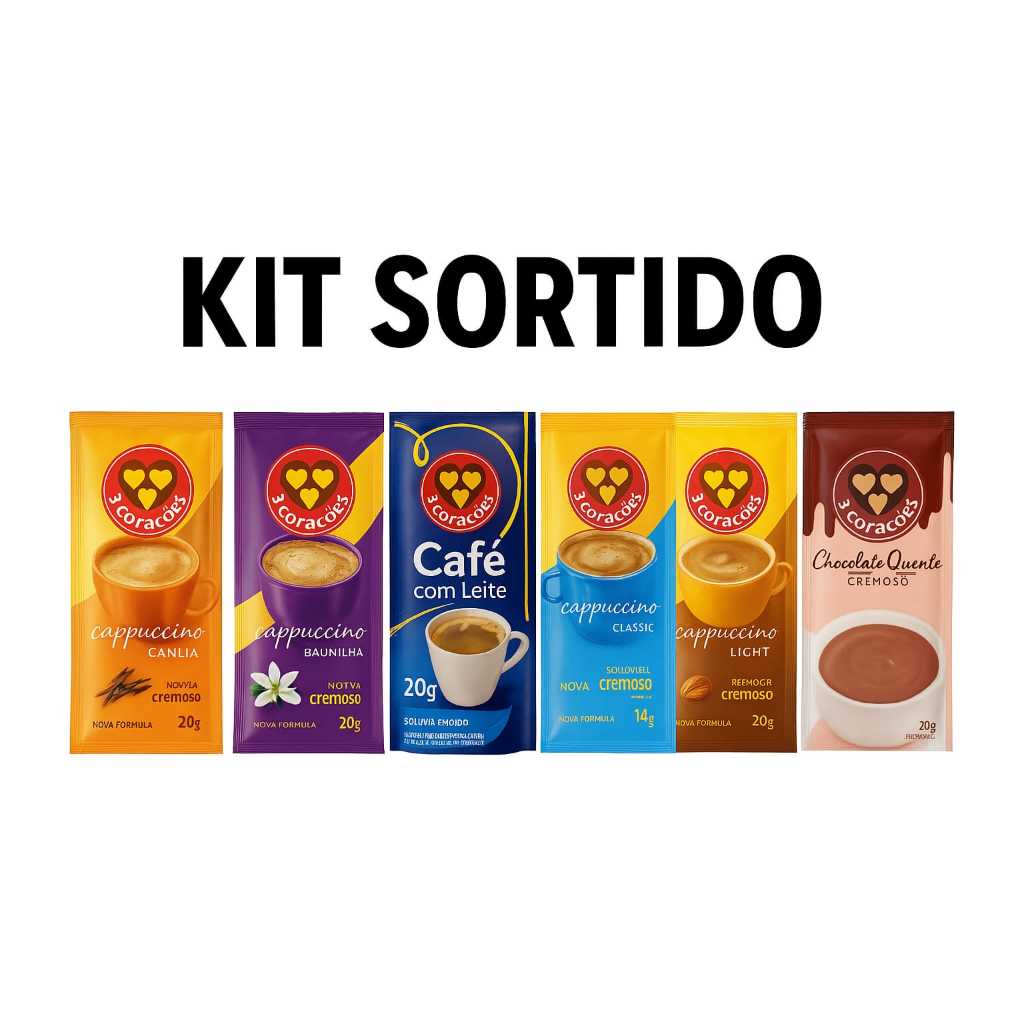 Kit 7un Sortidos cappuccino Três Corações Um de Cada Sabor | Shopee Brasil