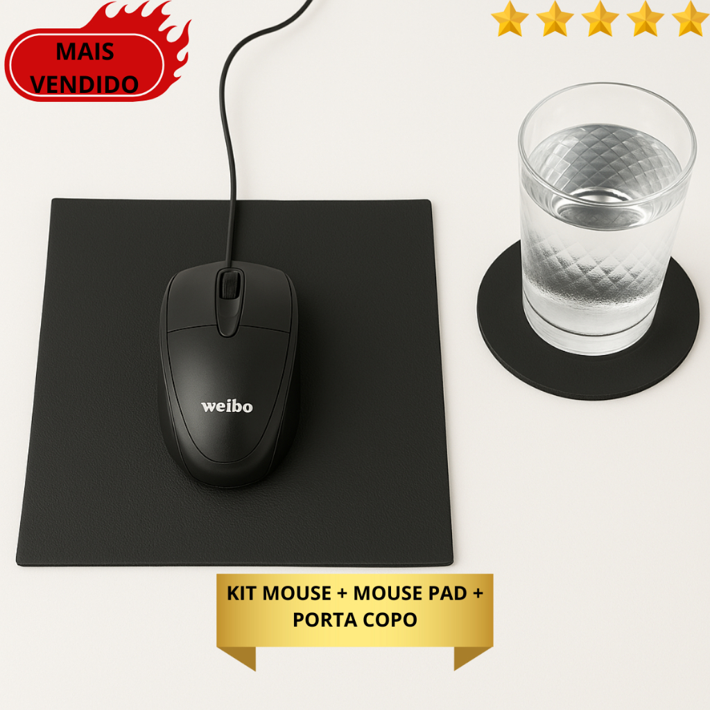Kit Mouse Pptico Usb + Mouse Pad + Porta Copo | Shopee Brasil
