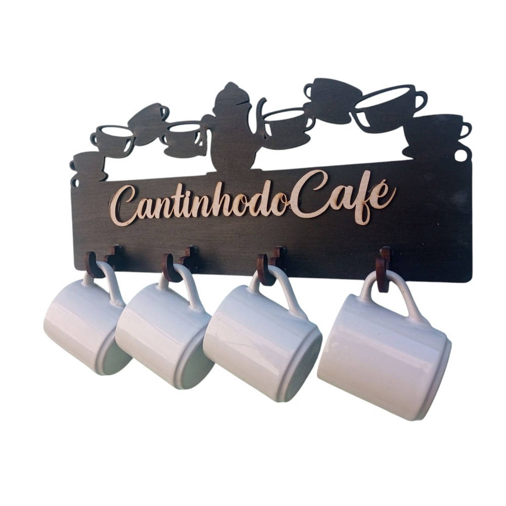 Suporte de Parede com 4 Xícaras de porcelana branca Cantinho do Café ...