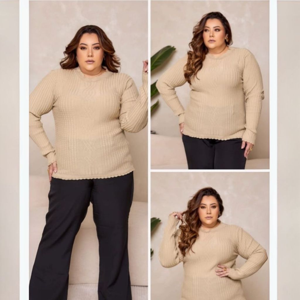Blusa Feminina Tricot Modal Plus Size Manga Longa Tricô Inverno ...