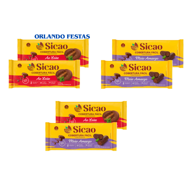 Kit C/2 Cobertura Fácil Fracionada Meio Amargo e Ao leite Barra 1,01kg Sicao | Shopee Brasil