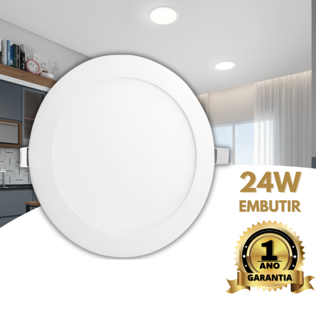 Painel Plafon Led 24w 25w Embutir Redondo 30x30 Branco Neutro 4000K ...