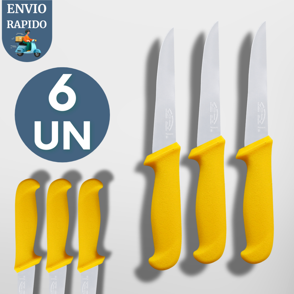 Kit 6 Faca de Desossa Aço Inox Cabo Amarelo Profissional 6 ...