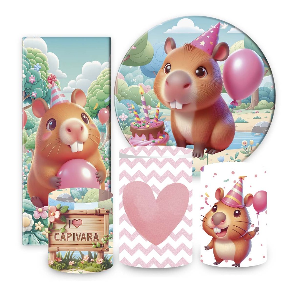 Kit Painel de festa Capivara, painel redondo, capa de cilindro e portal ...