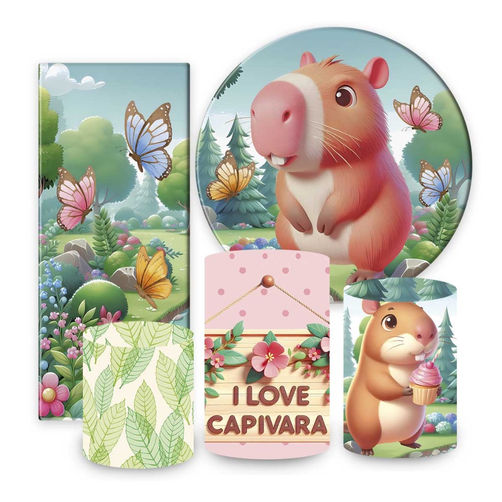 Kit Painel de festa Capivara, painel redondo, capa de cilindro e portal ...