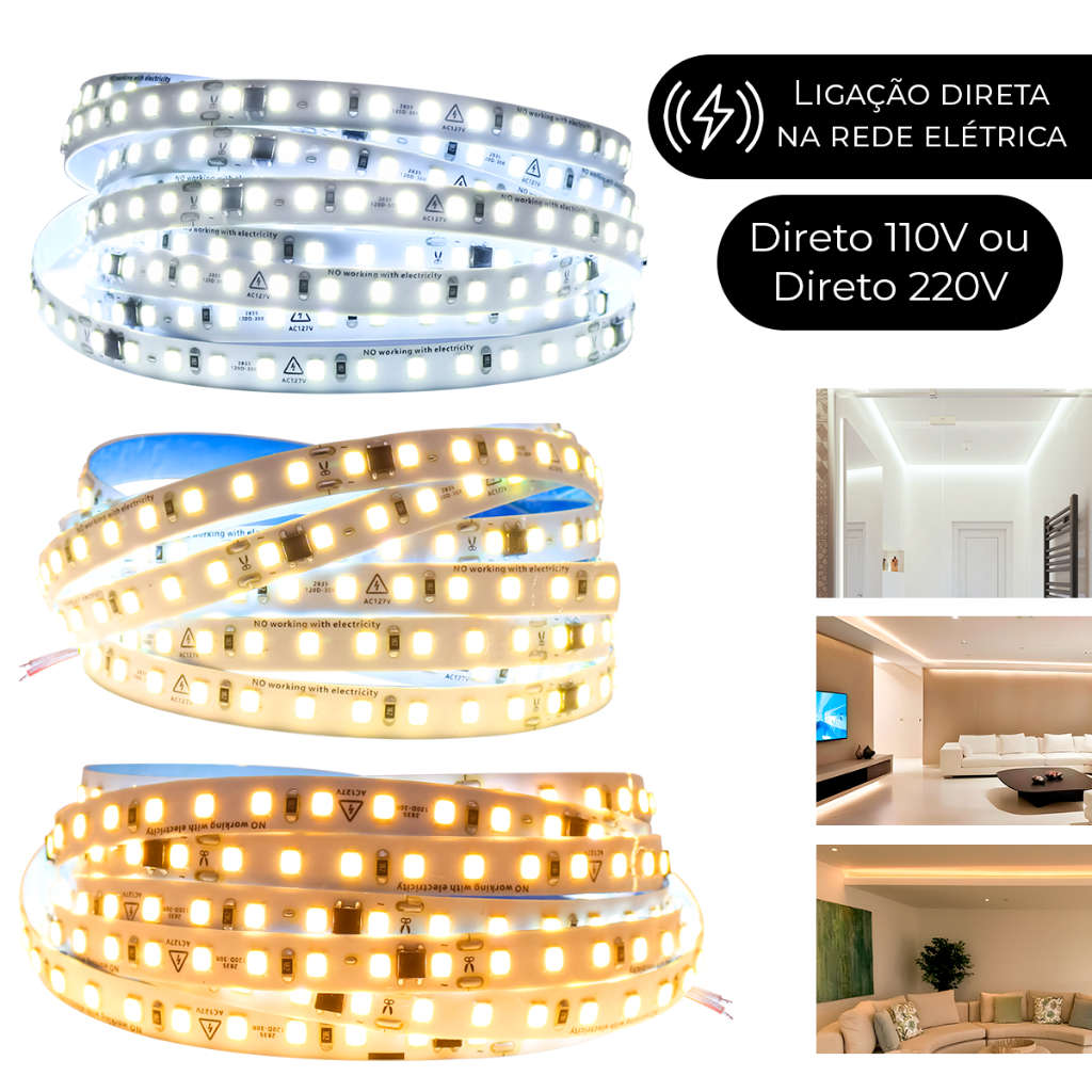 Fita Led 110v/220v Direta 120leds/m Rolo 10m Não Usa Fonte | Shopee Brasil