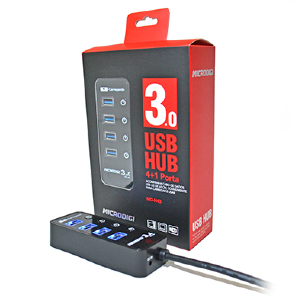 HUB MINI 4 PORTAS USB 3.0 MICRODIGI MD-H43 | Shopee Brasil