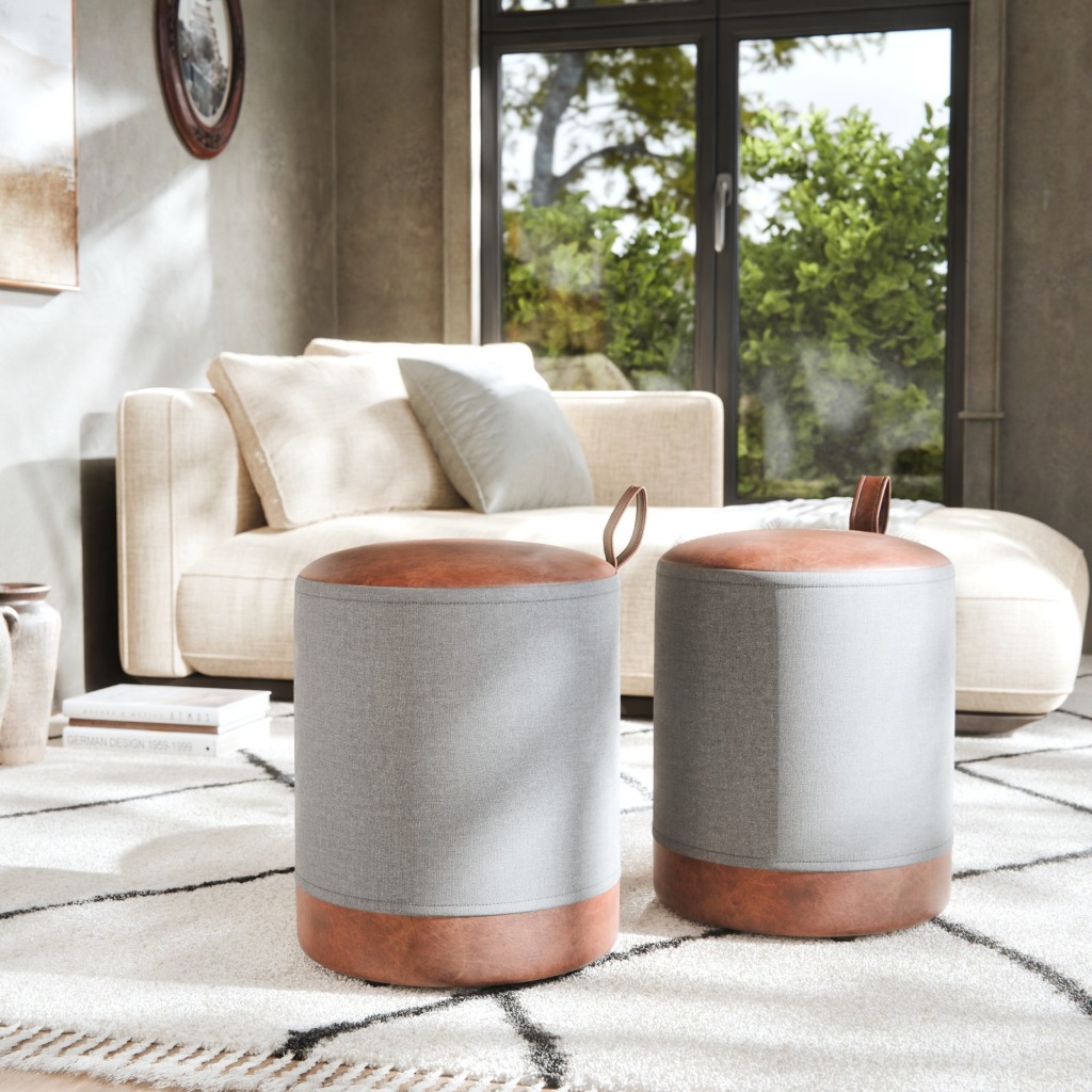 Conjunto Kit Puff puf Redondo Couro E Linho 42x34 -Euro- CM | Shopee Brasil