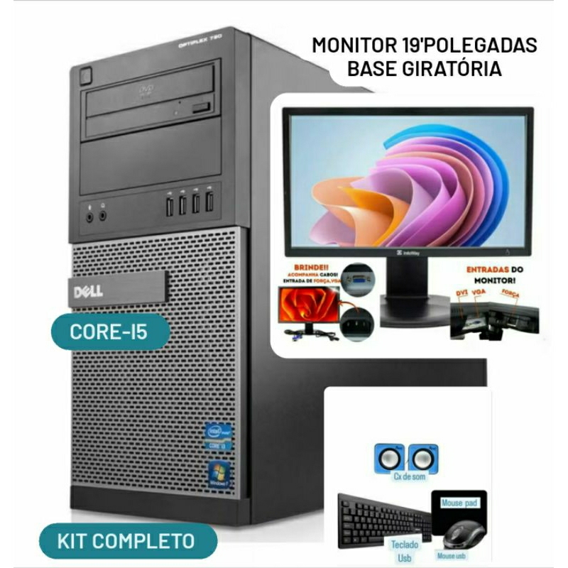 computador dell core i5 ssd 120gb 8gb monitores 19'polegadas com kit pc | Shopee Brasil