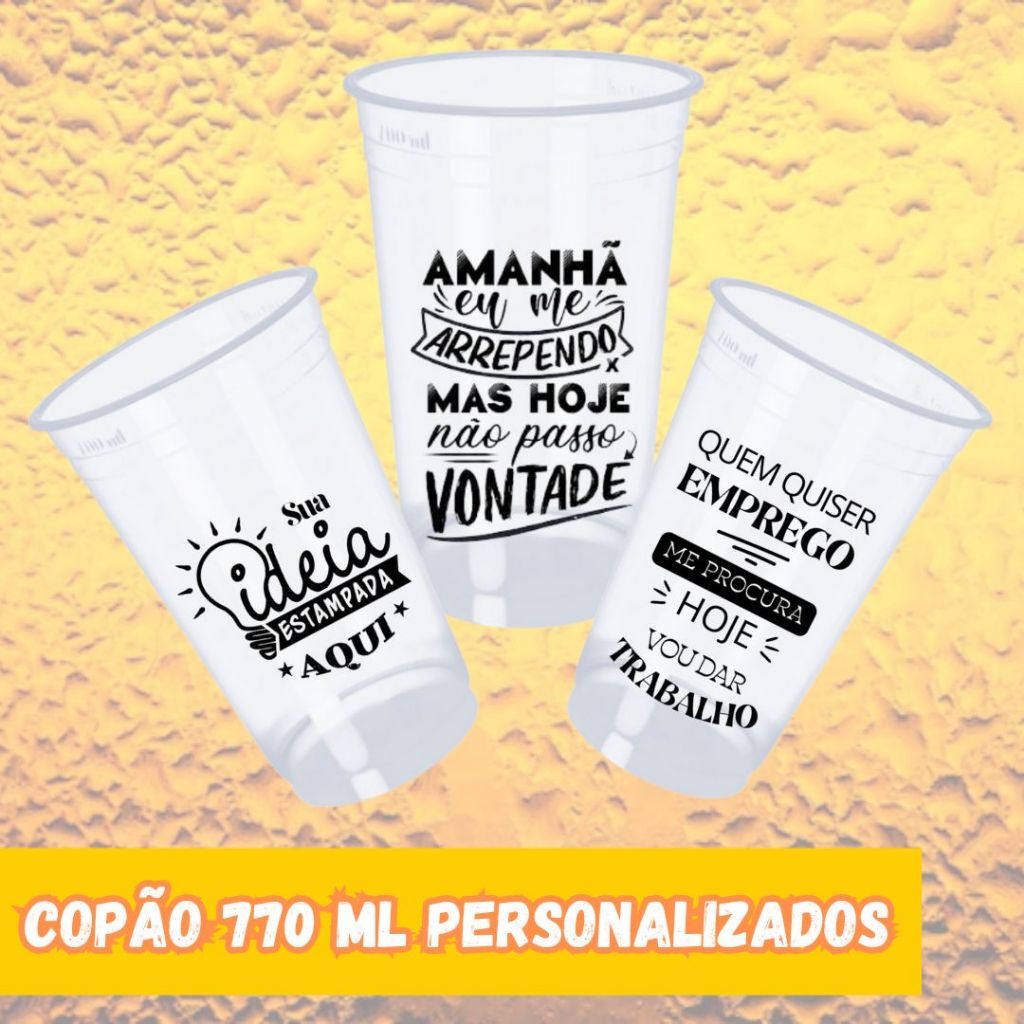 Kit 100 copos descartável adega cerveja copão personalizados 770ml 700 ...
