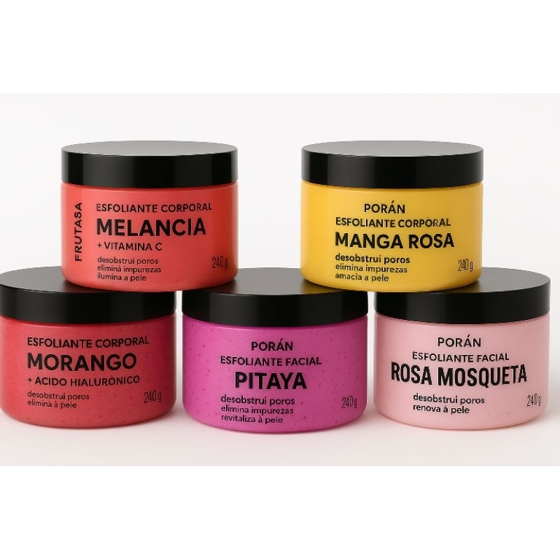 Esfoliante Corporal e Facial Poran 240g | Morango, Melancia, Pitaya, Manga, Rosa Mosqueta ...