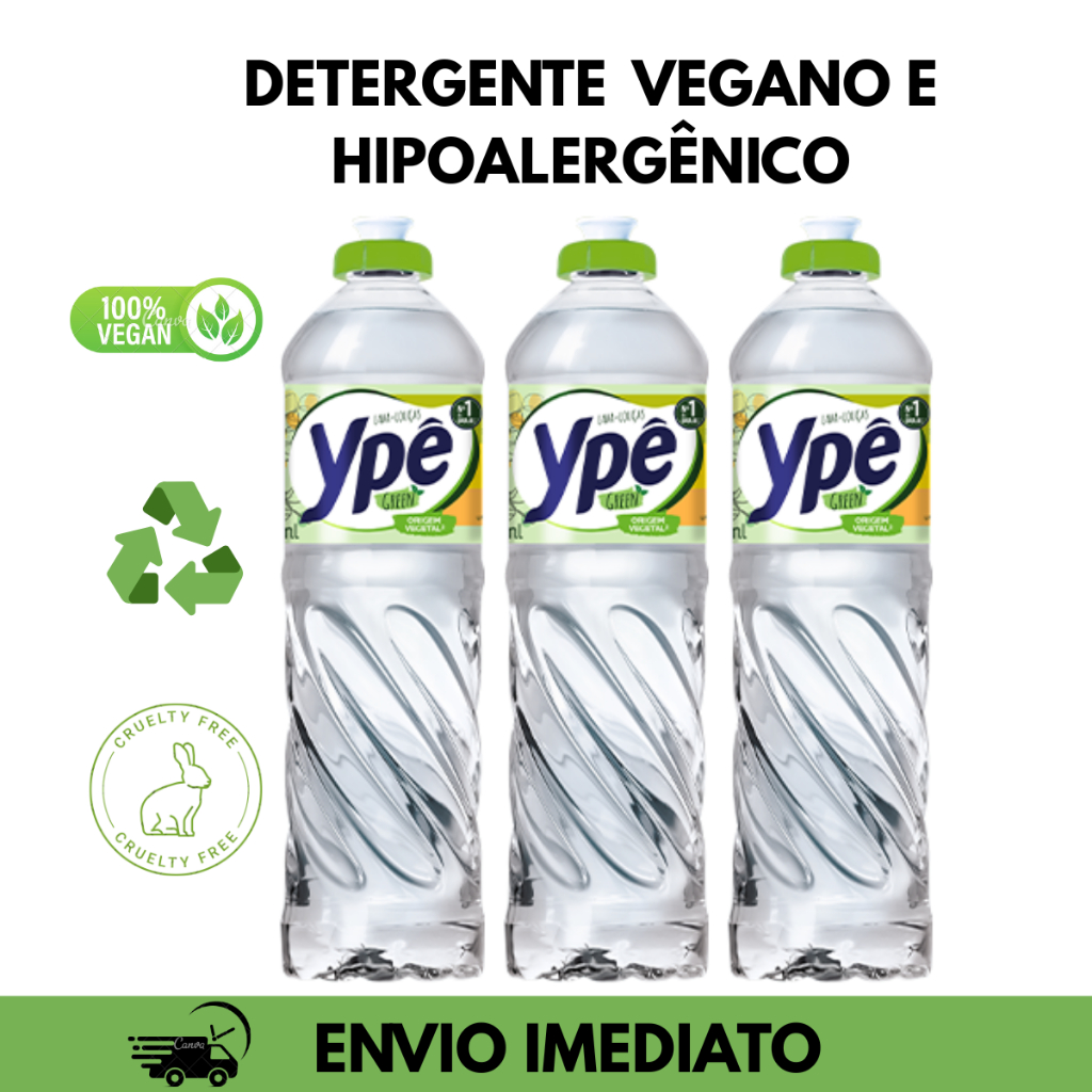 KITs Detergentes Ypê Green lava louças VEGANO E HIPOALERGÊNICO 500 ML ...