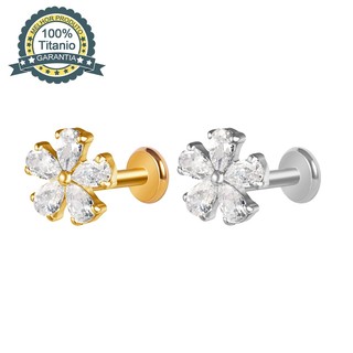 Piercing Labret Titânio Flor 5 Petalas 5 Zircônia Helix, Tragus, Conch ...