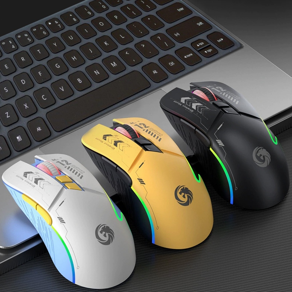Uniwity Mouse Sem Fio Recarregável Bluetooth com LED RGB, Design Ergonômico e Clique Silencioso ...