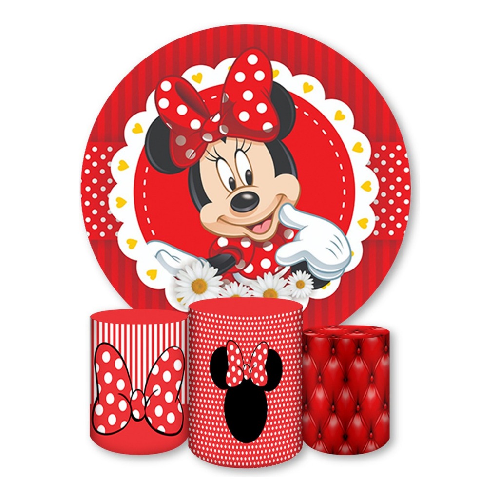 Painel Redondo 1,50 x 1,50 Minnie Mouse + Trio Capa Cilindro | Shopee ...