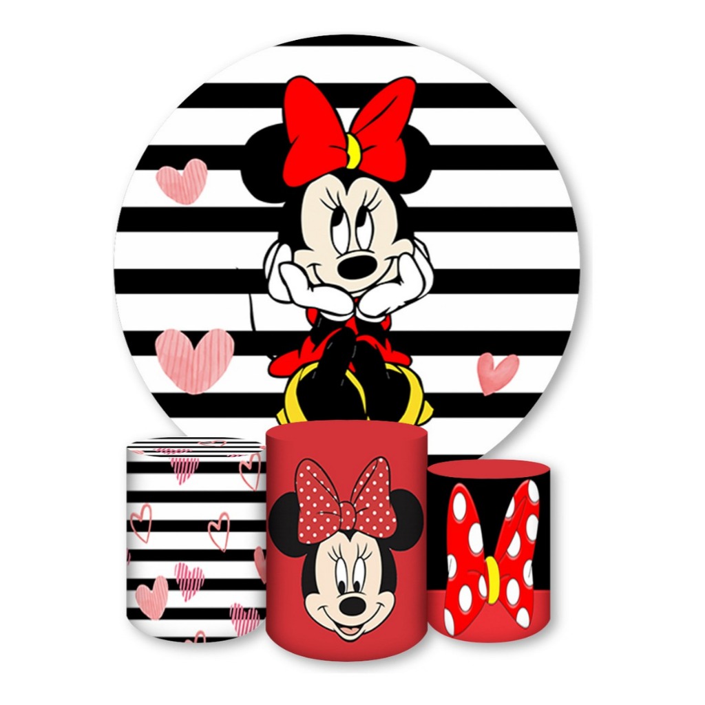 Painel Redondo Minnie Mouse 1,50 x 1,50 + Trio Capa Cilindro | Shopee ...