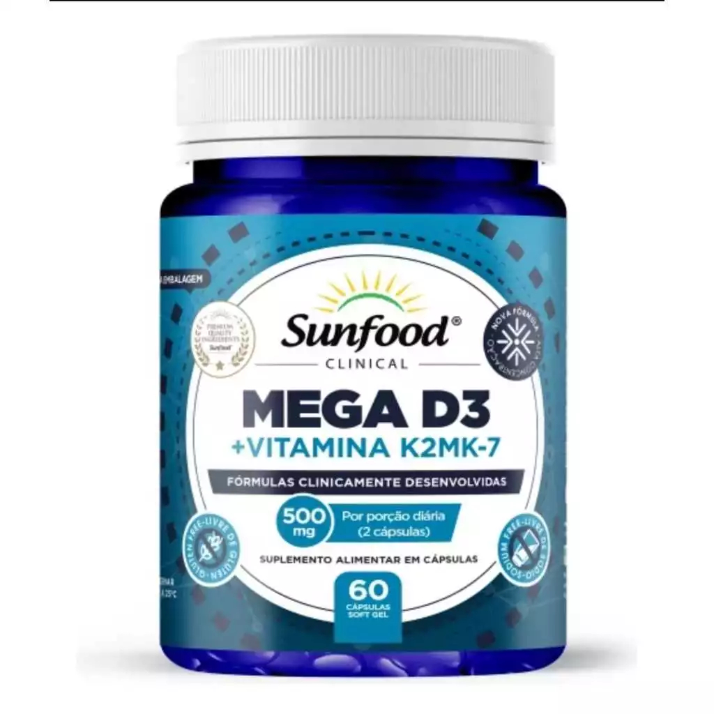Mega D3 + VITAMINA K2 MK7 500mg 60 Softgels Sunfood | Shopee Brasil