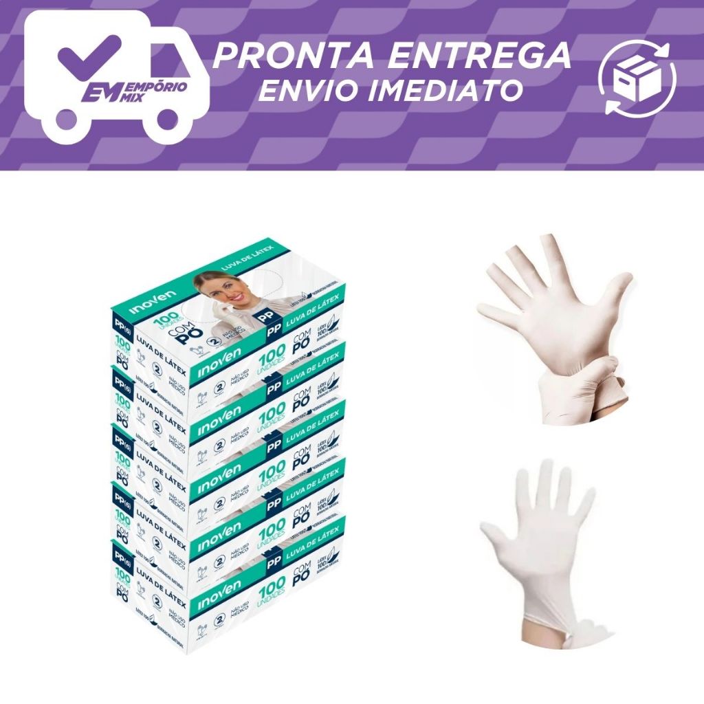 kit 5 Luvas Látex Procedimentos C/Pó. Cx C/100 Uni - Inoven | Shopee Brasil