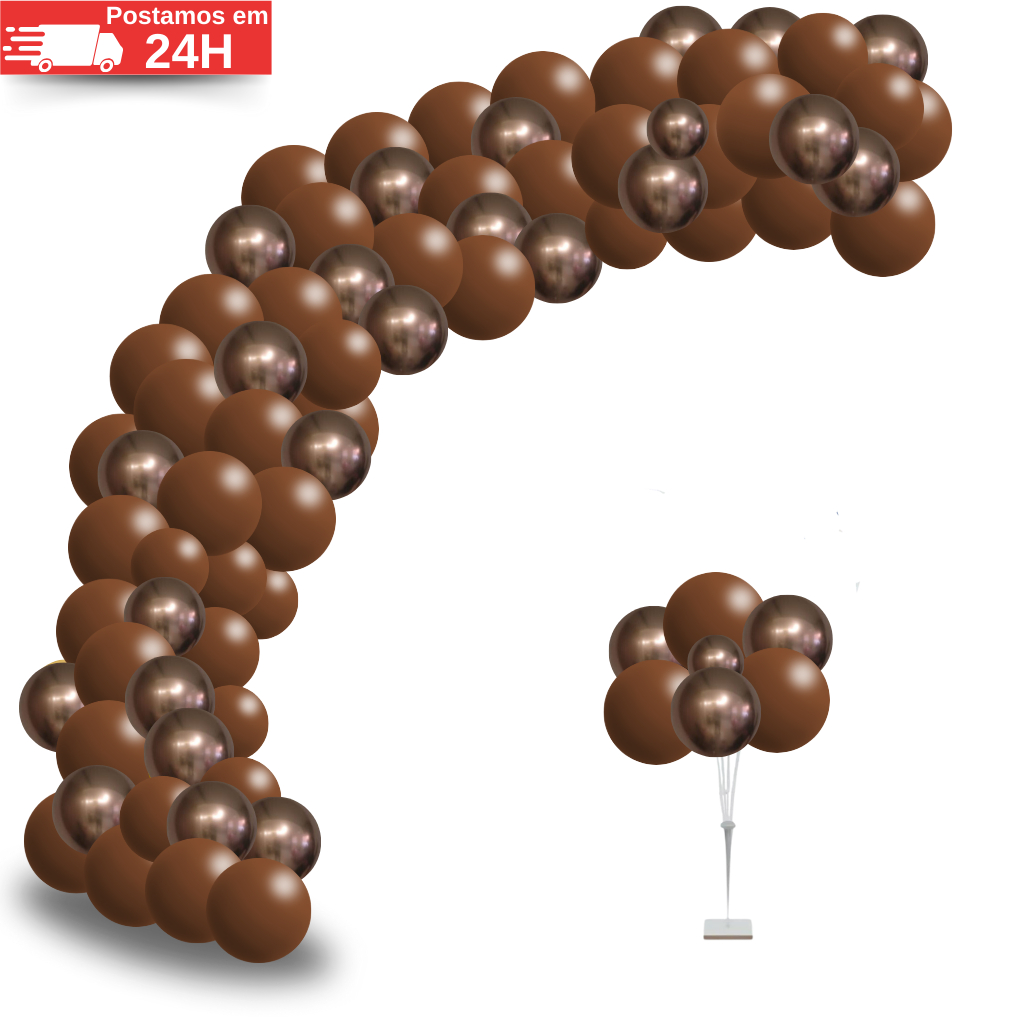 Kit Chocolate 75 Balões Latex Marrom + Chocolate Metalizado Cromado ...