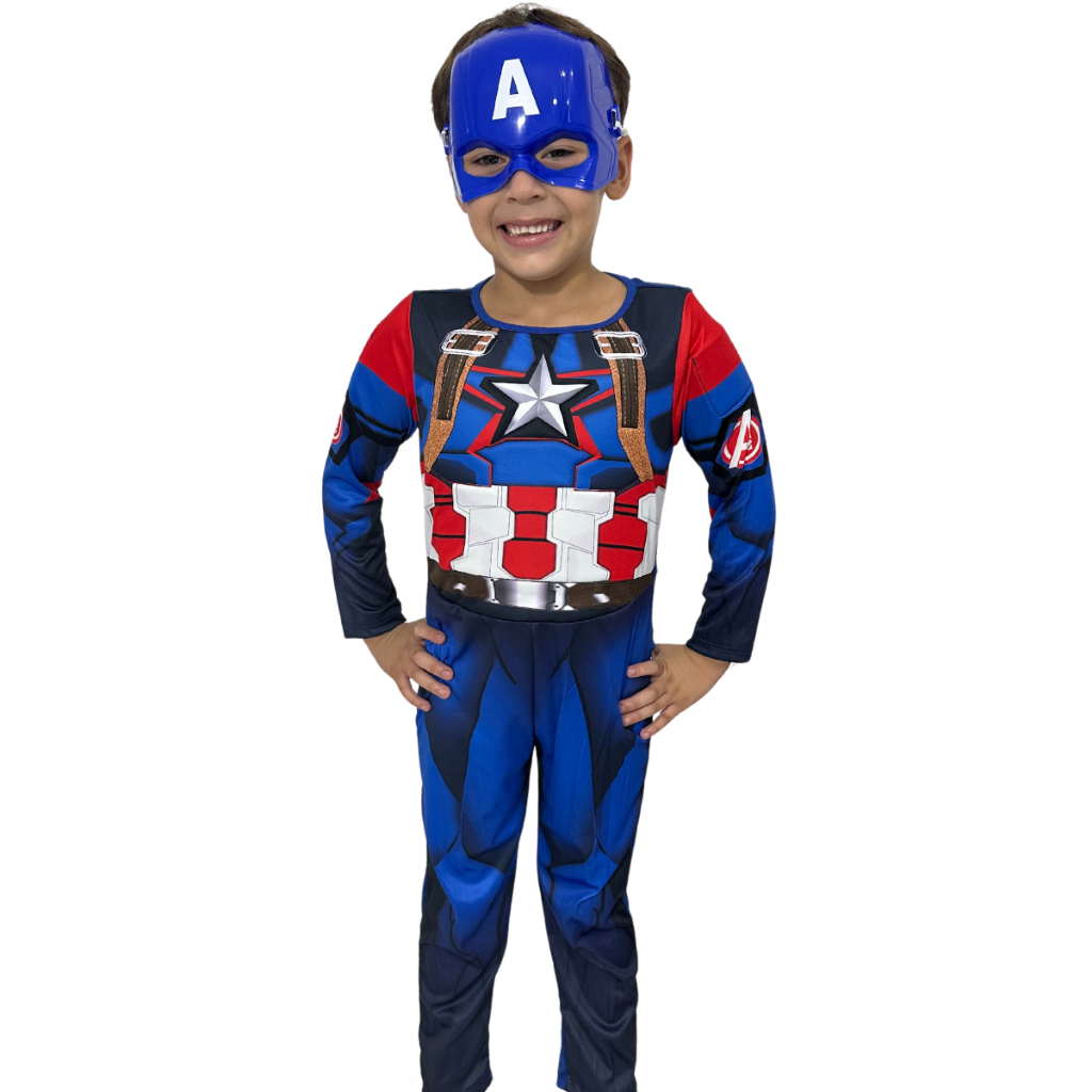 Roupa Fantasia Infantil Capitão América Longa Com Mascara De Plástico ...