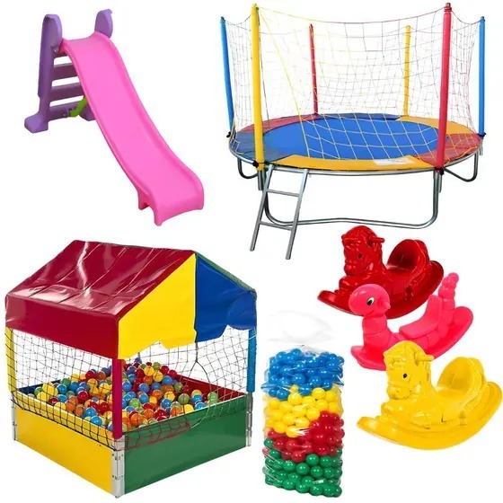 Kit Pula Pula 2,30m + Piscina De Bolinhas 1,00m + 500 Bolinhas + Escorregador Médio + Gangorra 1 ...