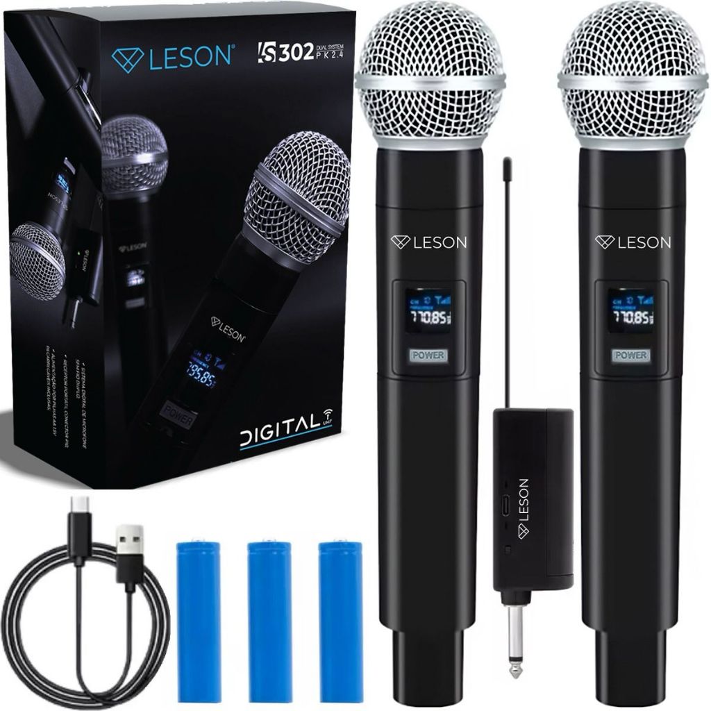 Kit 2 Microfone Sem Fio Digital Receptor Leson Ls302 Pk 2.4 | Shopee Brasil