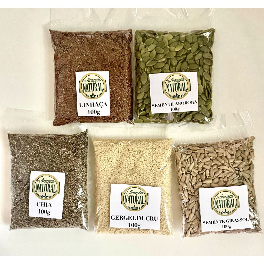 Mix De Sementes - Chia, abóbora, girassol, linhaça, gergelim 100g ...