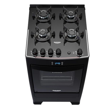 Fogão 4 Bocas Preto com Mesa de Vidro e Timer Digital Dako Supreme Black Glass Bivolt Novo ...