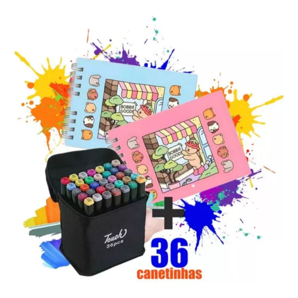 Kit 2 Livros Bobbie Goods 50 Paginas + 36 Canetinha Ponta Dupla Para ...